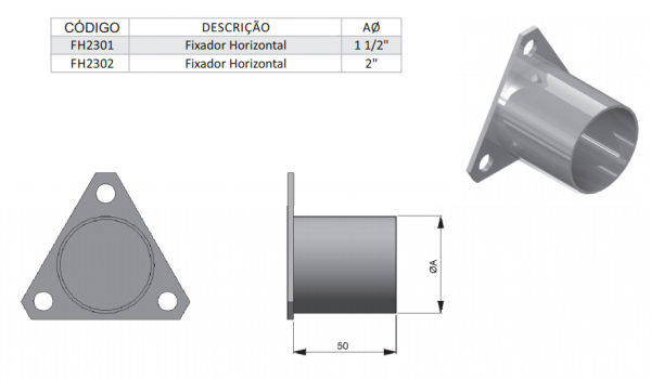 Fixador Horizontal - Funisa - Corrimão e Acessórios em Aço Inox